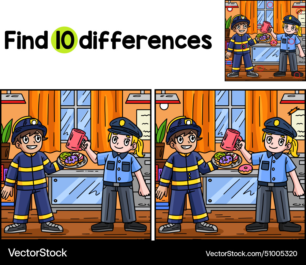 Firefighter and policewoman find the differences Vector Image