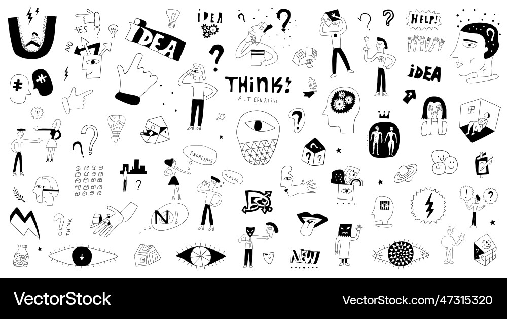 Mental Health Doodle - Psychology & Brain Vector Image