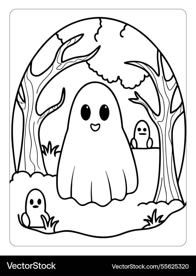 Printable ghostly forest halloween coloring pages Vector Image