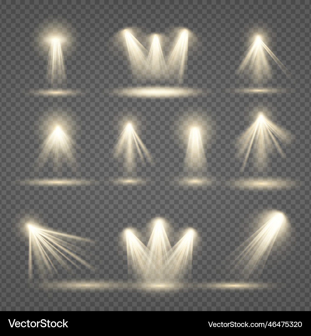 Spotlight set light ray collection realistic Vector Image