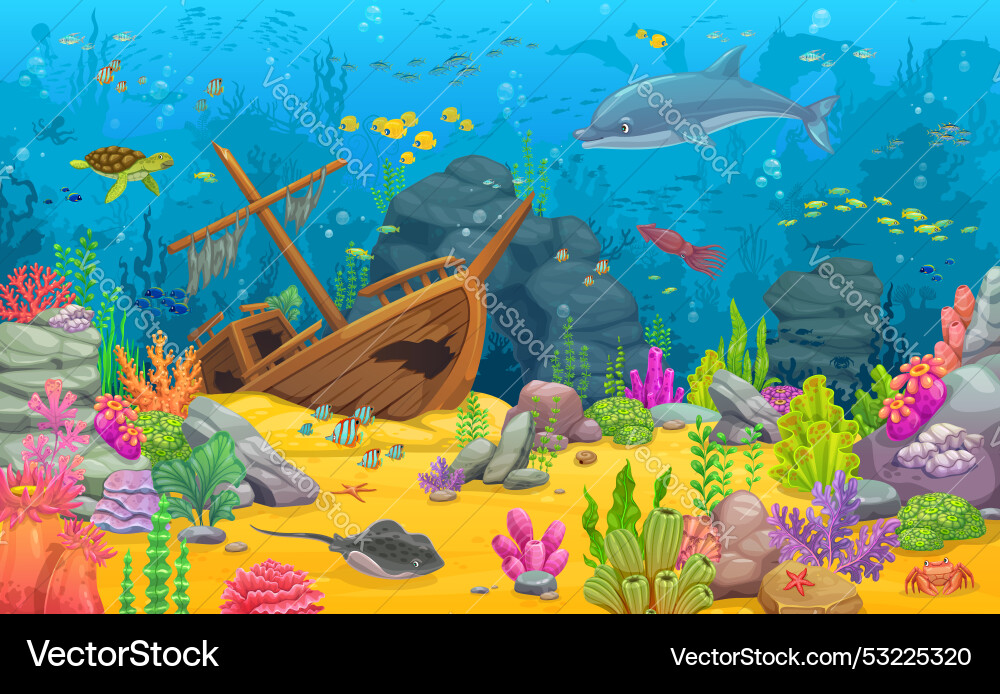 Underwater Shipwreck Scene Royalty Free Vector Image