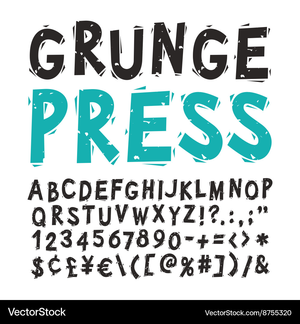 Vintage press font black Royalty Free Vector Image