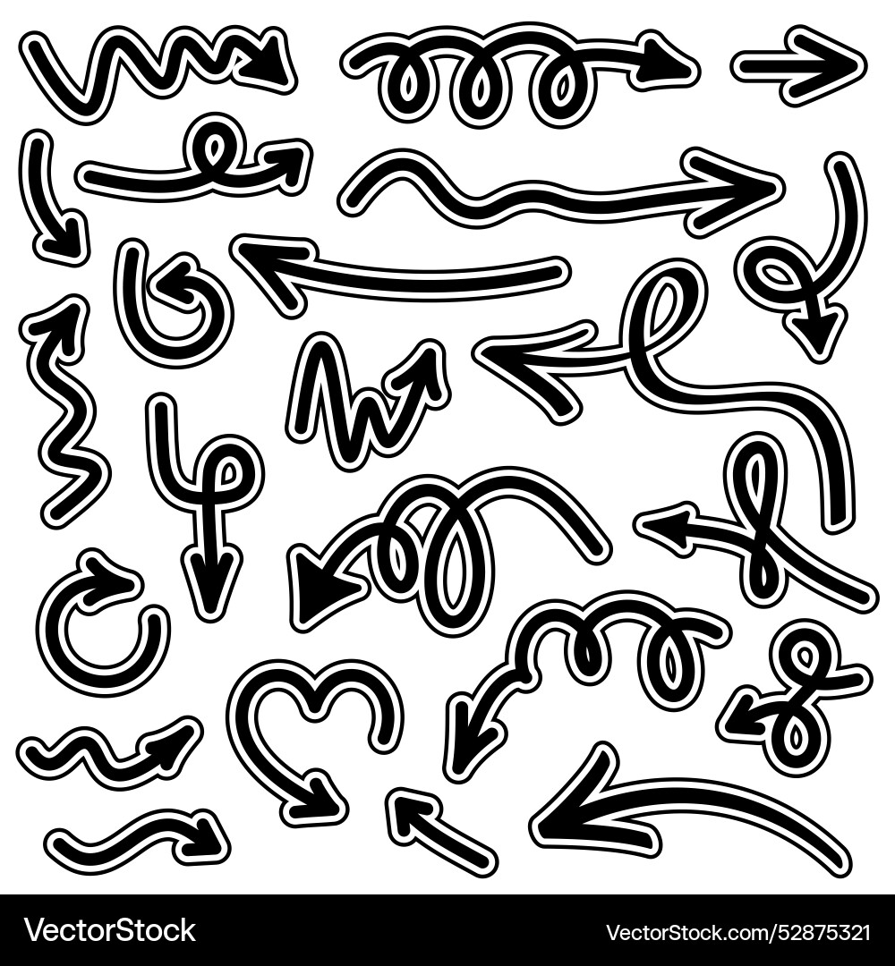Creative wavy and looping black arrow icons Vector Image