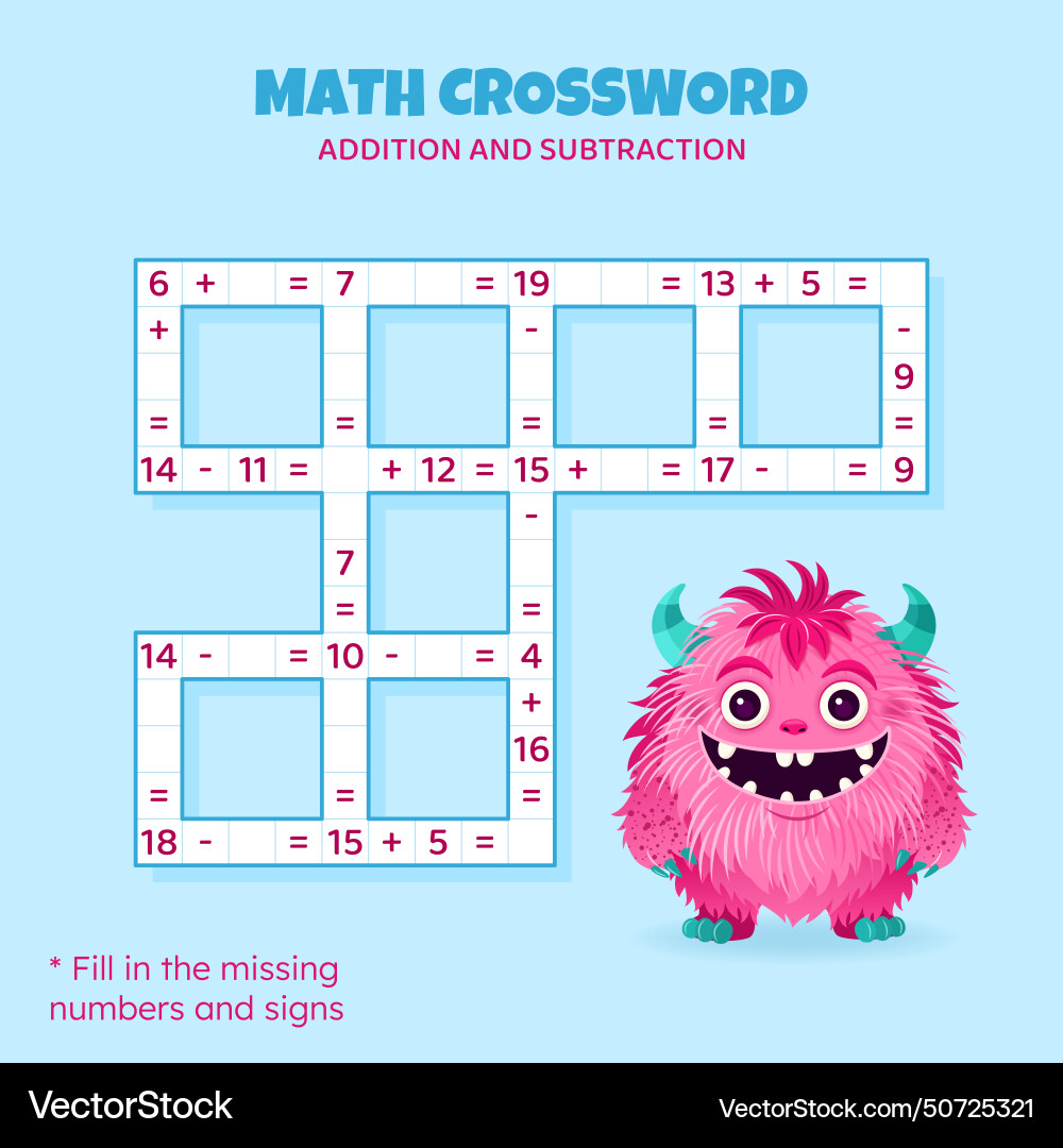 Math crossword puzzle addition and subtraction Vector Image