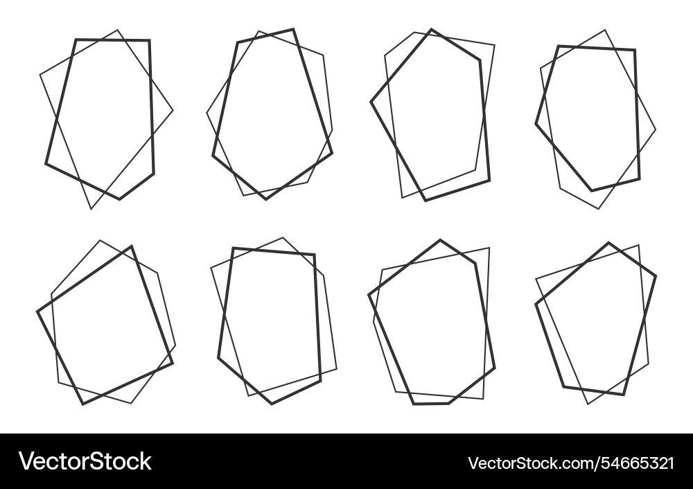 Polygonal frames geometric shape black line set Vector Image
