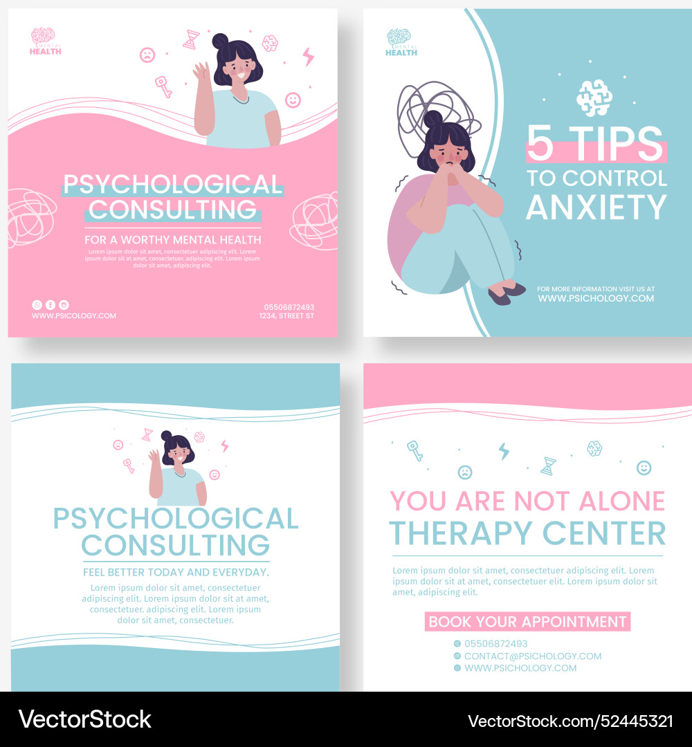 Psychology instagram posts template Royalty Free Vector