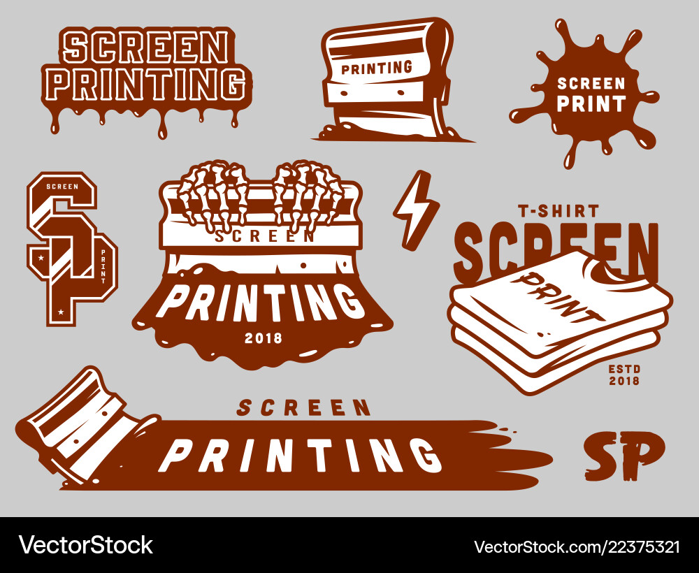 Vintage screen printing elements set Royalty Free Vector