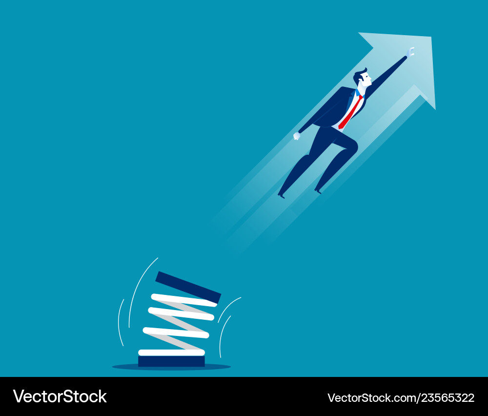 Businessman high jump with springboard concept Vector Image