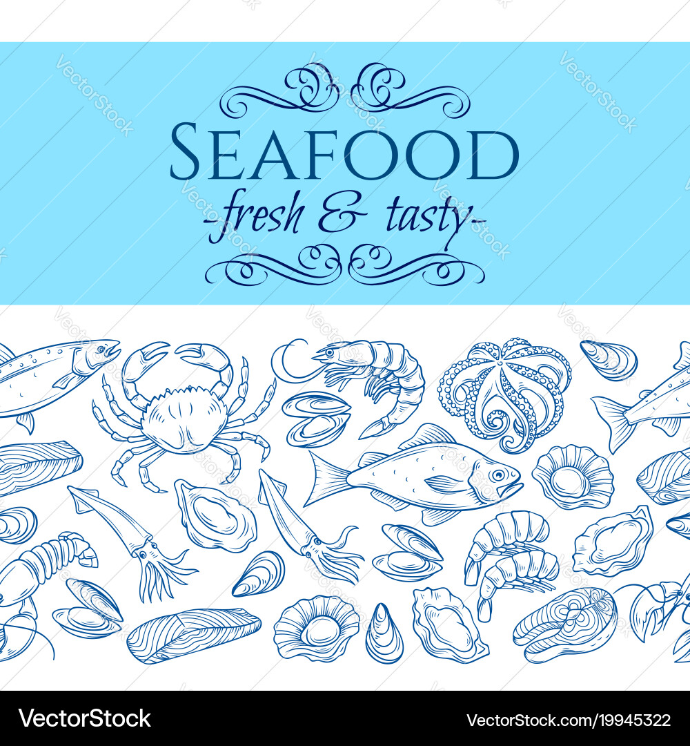 Seamless border with seafood Royalty Free Vector Image