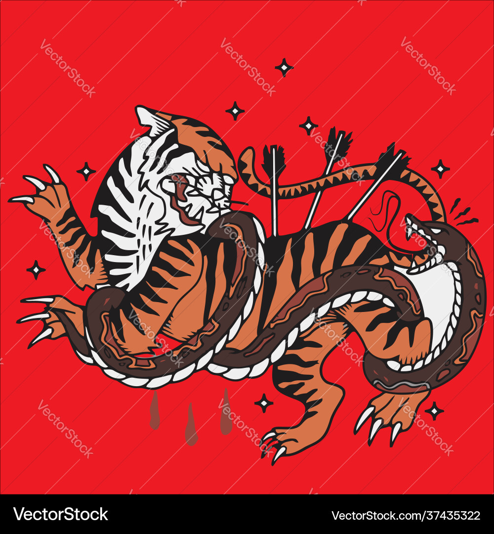 Tiger and snake fight Royalty Free Vector Image
