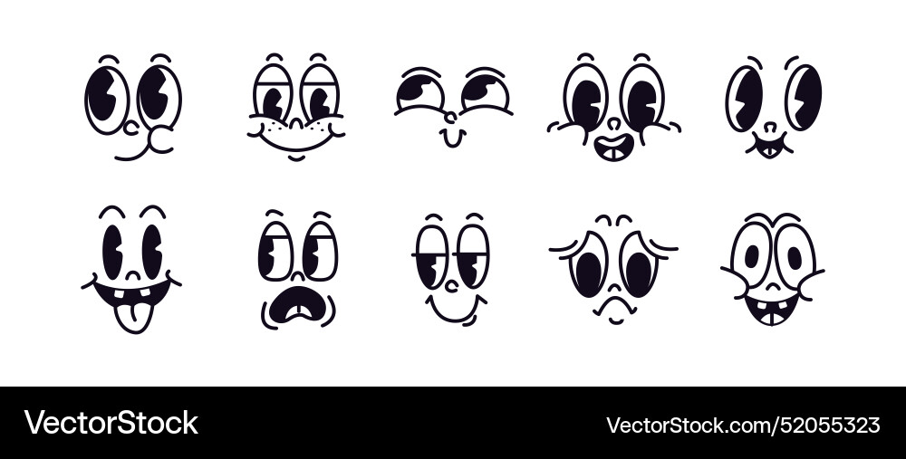 Expressive vintage cartoon character faces icons Vector Image