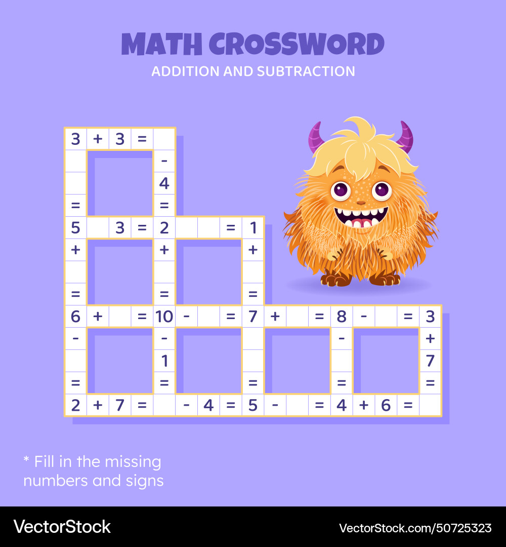 Math crossword puzzle addition and subtraction Vector Image