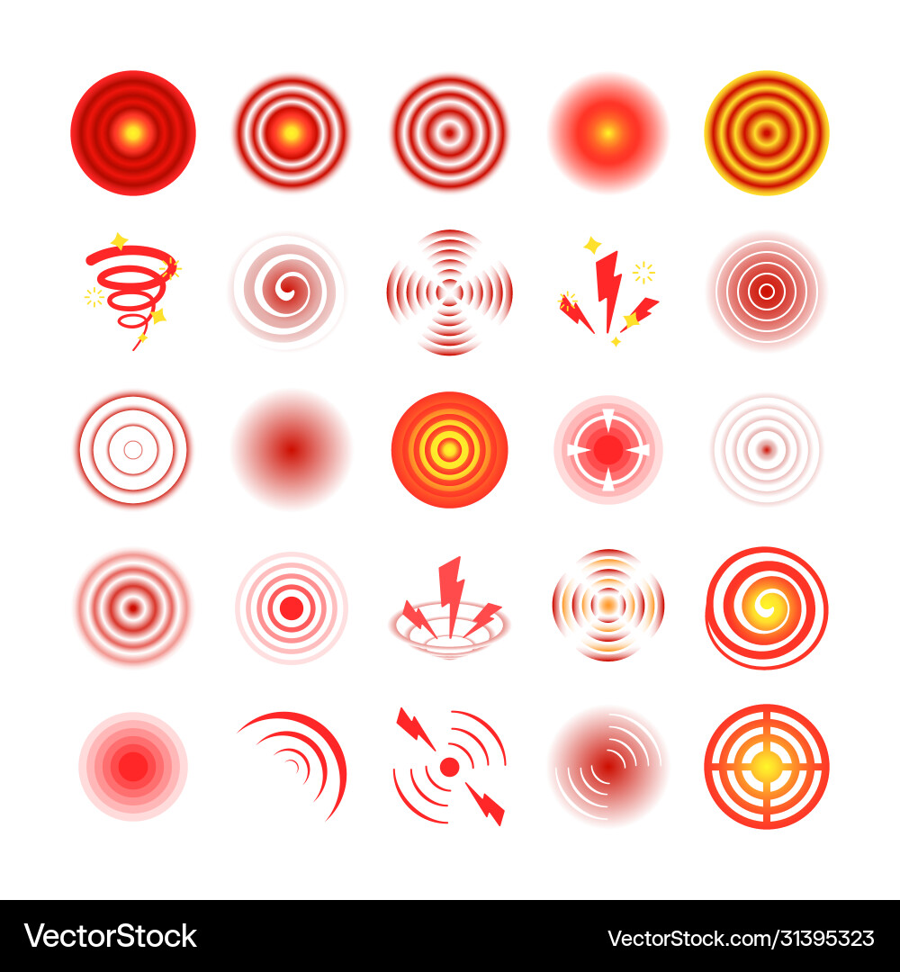 Pain red circles set symbol painkiller Royalty Free Vector