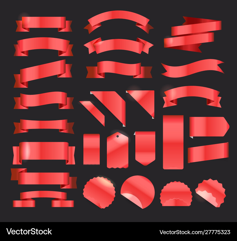 Red retro style ribbons tags and emblems big set Vector Image