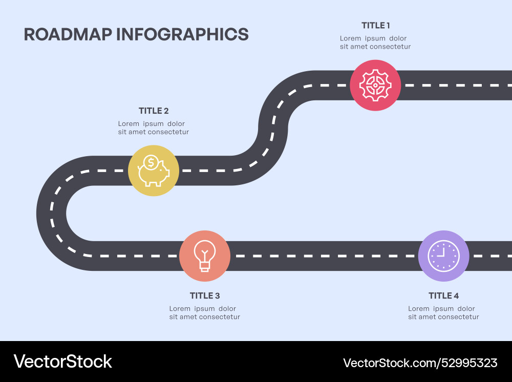 Simple 4-node roadmap infographic with curved Vector Image