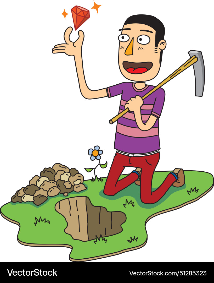 Treasure hunter finds big diamond Royalty Free Vector Image