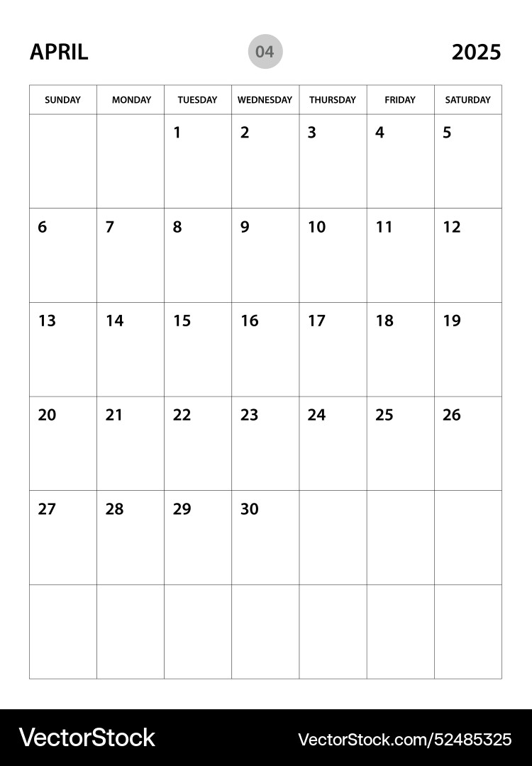 April 2025 year planner template calendar Vector Image