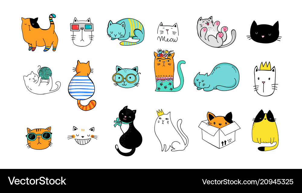 Cat doodles collection Royalty Free Vector Image