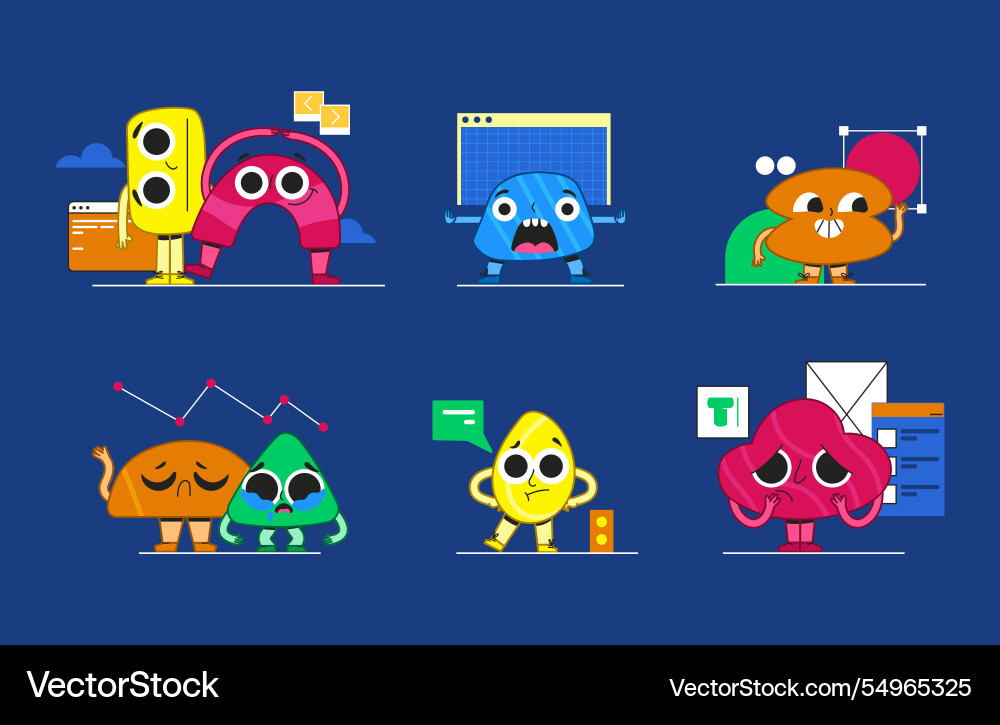 Colorful cartoon characters on blue background Vector Image