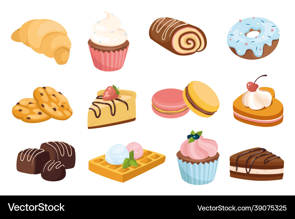 Desserts and sweets design elements set Royalty Free Vector