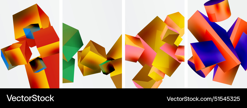 Flying 3d shapes cubes and other geometric Vector Image