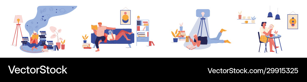 Set people reading books happy characters Vector Image