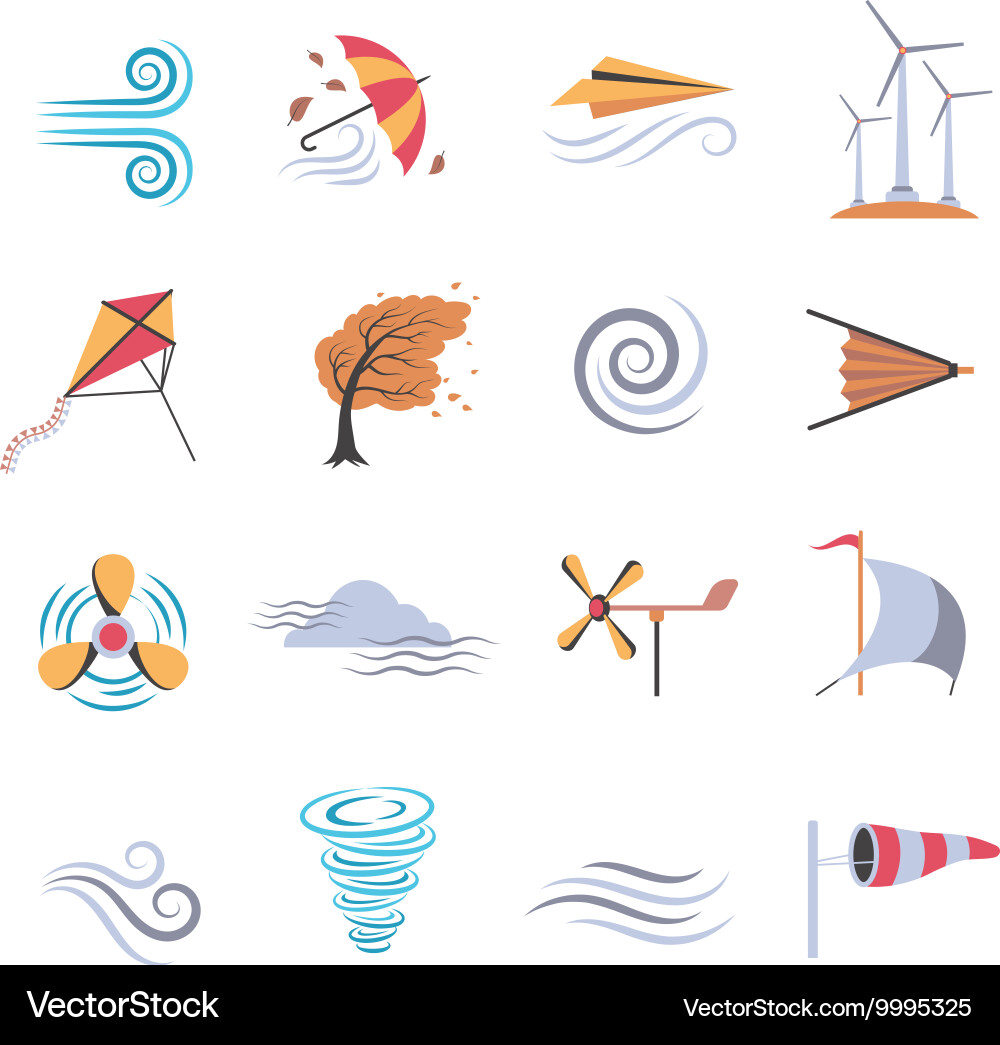 Wind color flat icons Royalty Free Vector Image