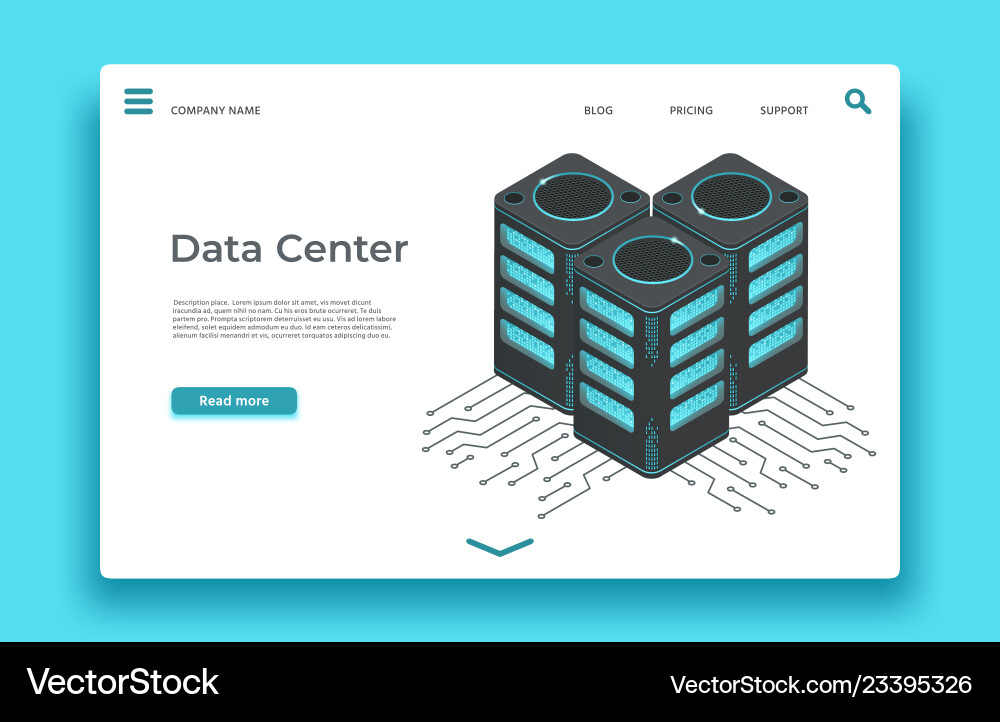 Data center landing page isometric servers Vector Image