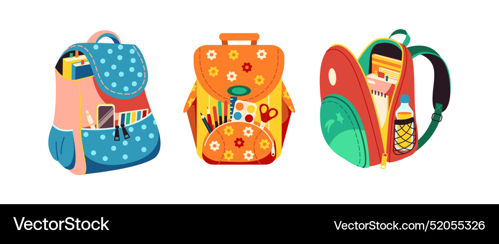 Flat design student backpacks set on white Vector Image