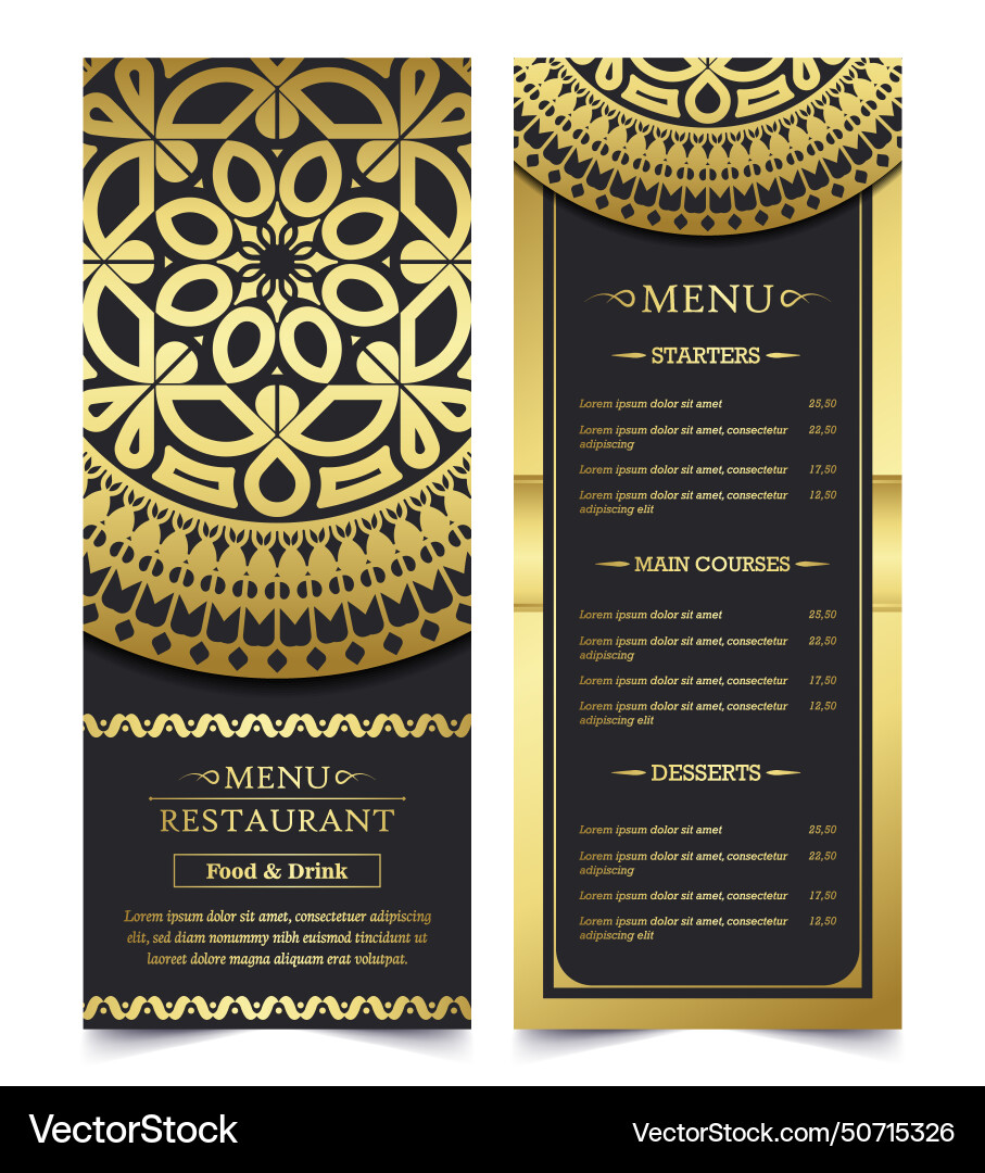 Luxury gold mandala style restaurant menu Vector Image