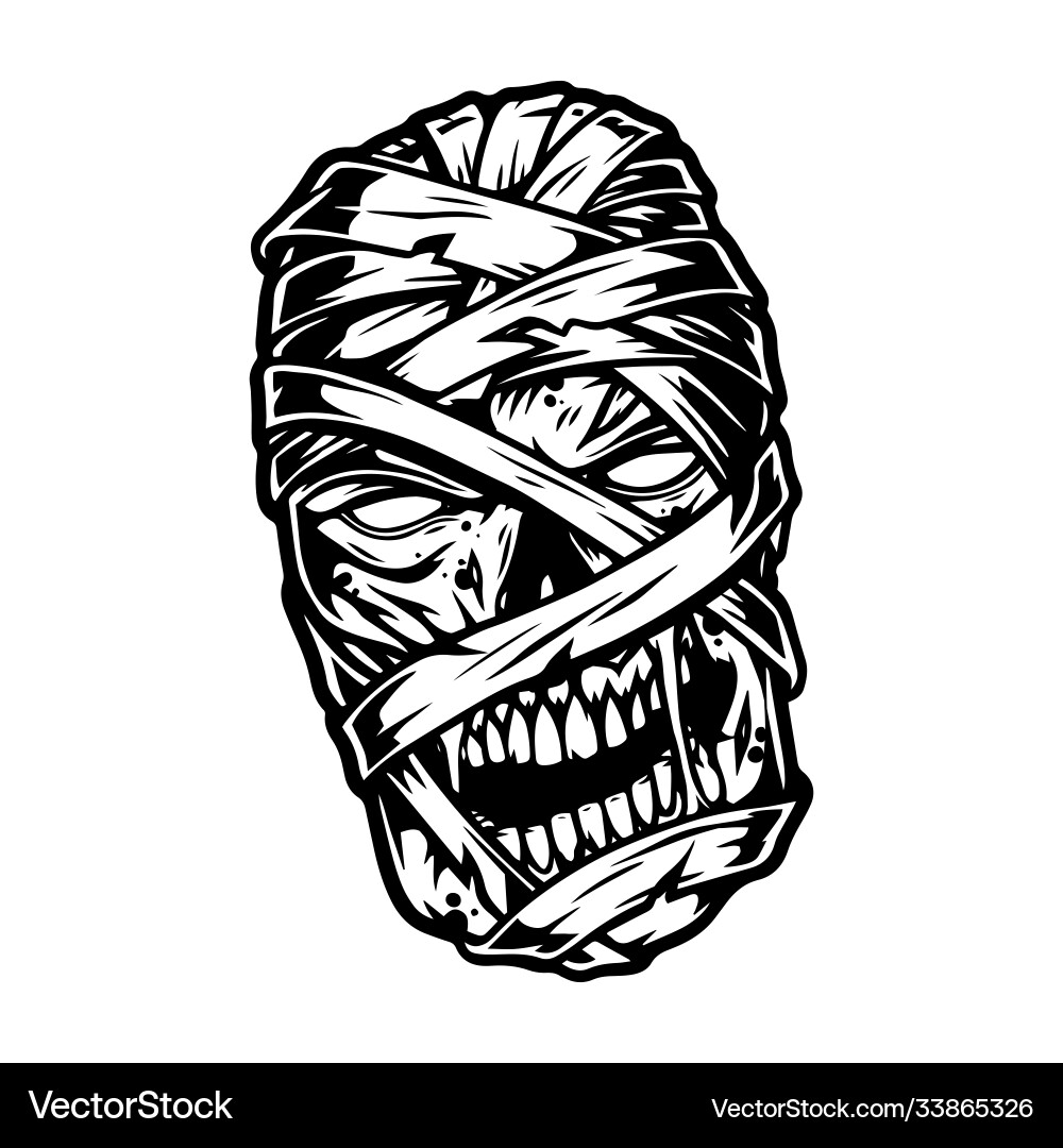 Monochrome concept scary mummy head Royalty Free Vector