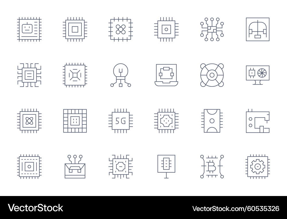 Processor Thin Line Icons Royalty Free Vector Image