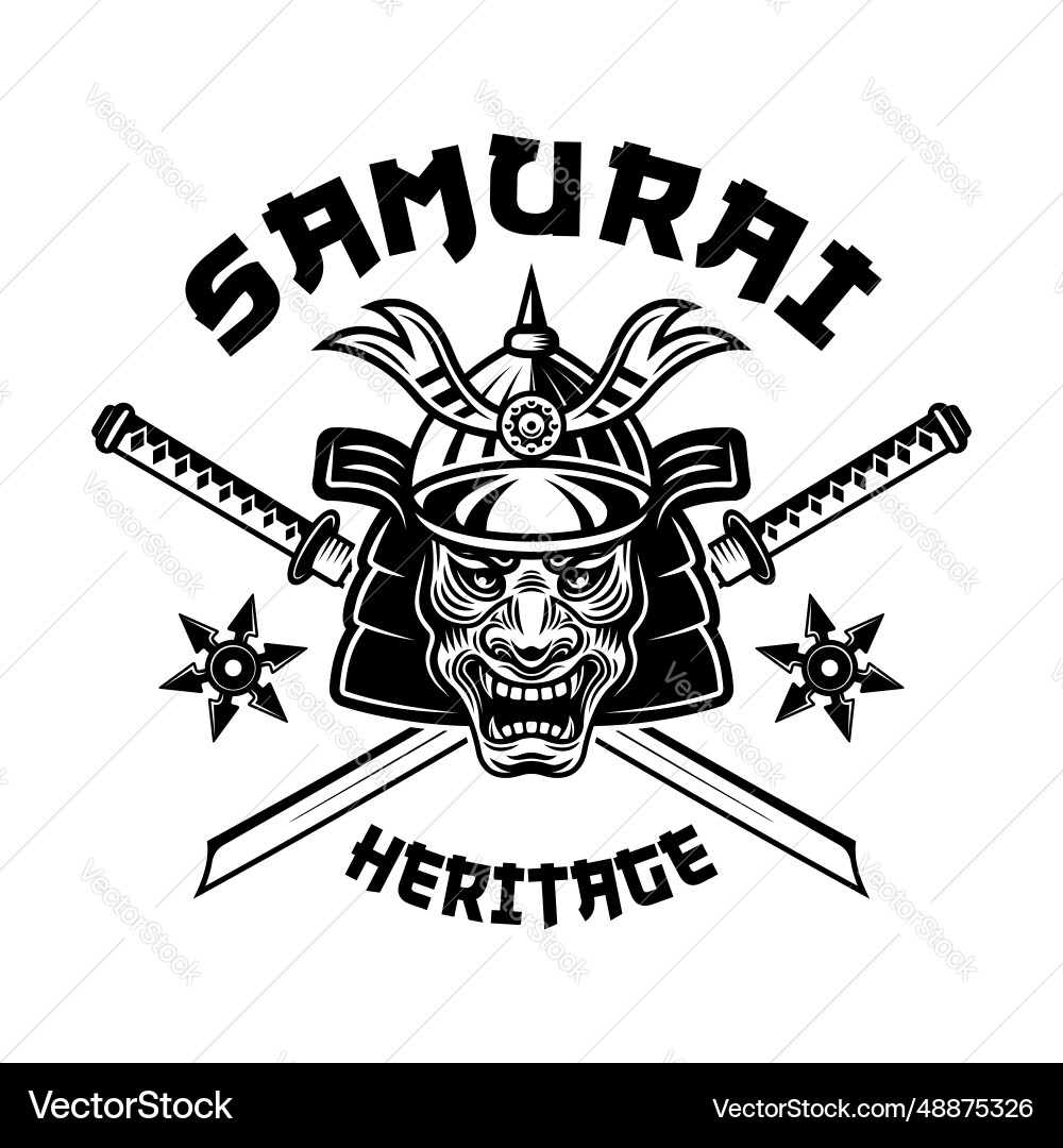 Samurai monochrome emblem badge label Royalty Free Vector