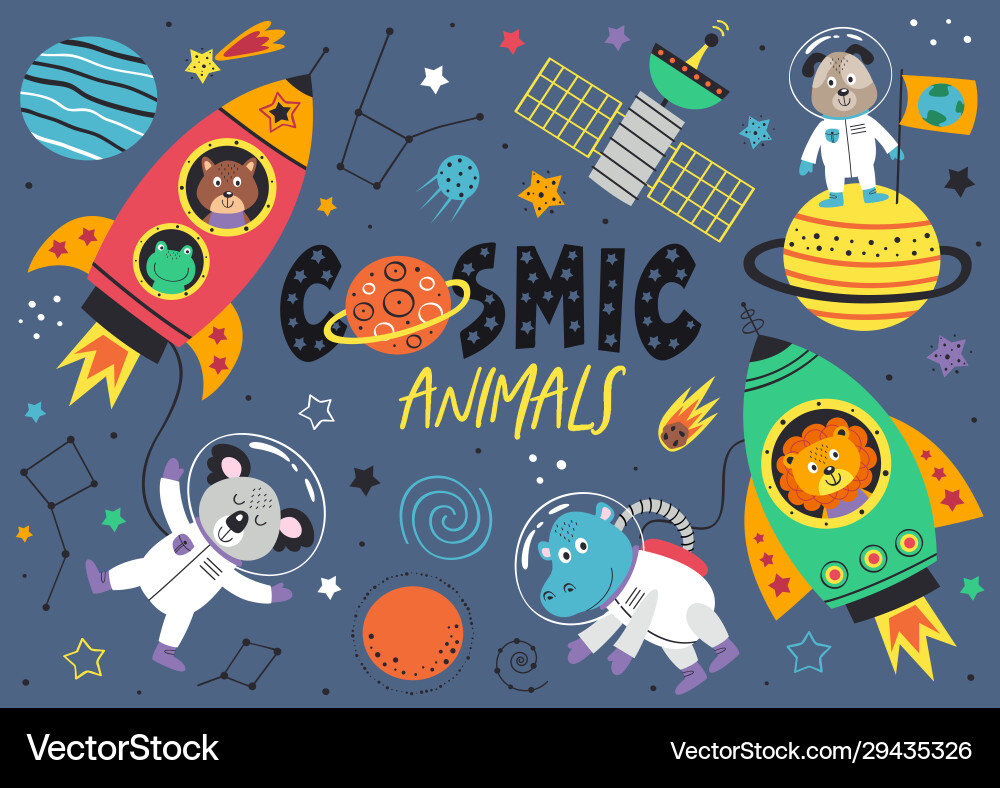 Space Animals Adventure Royalty Free Vector Image