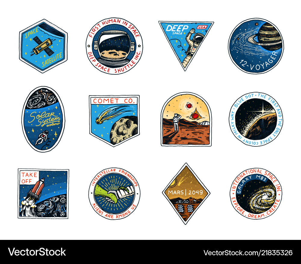 Space Exploration Badge - Mars & Galaxy Vector Image