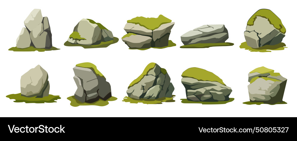 Cartoon stone with moss jungle rock Royalty Free Vector
