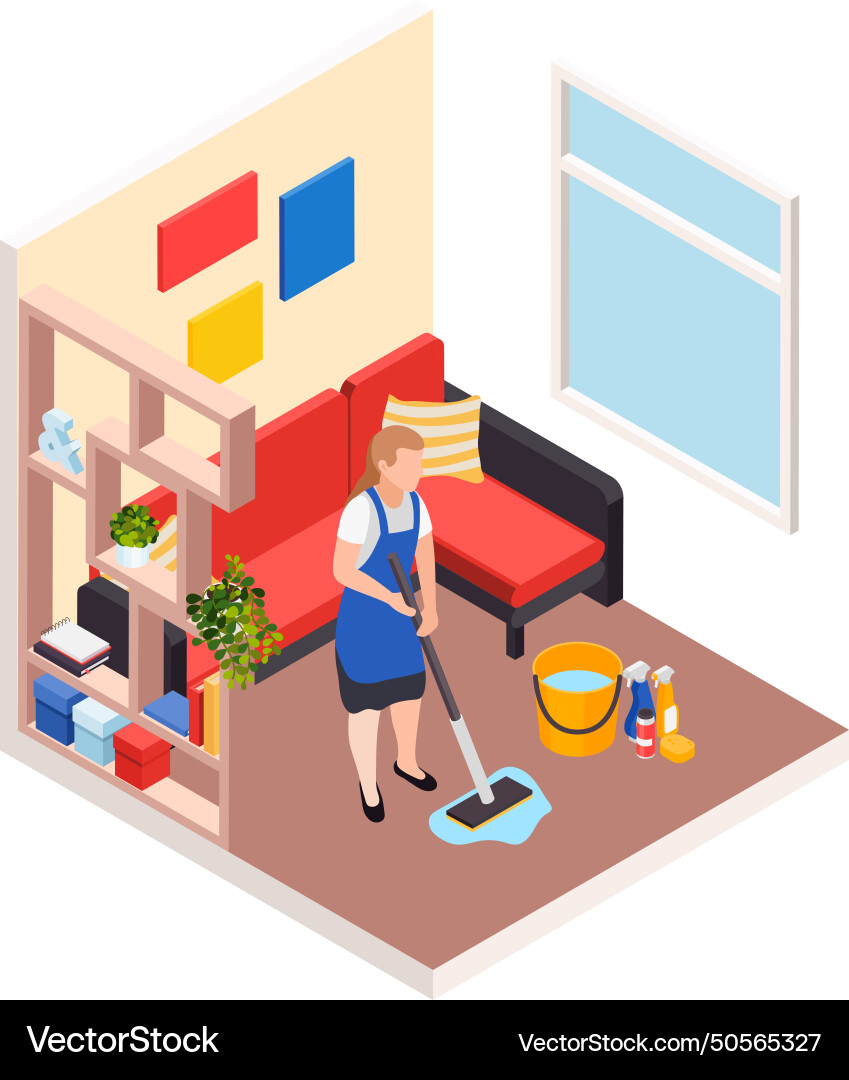 Cleaning up apartment composition Royalty Free Vector Image