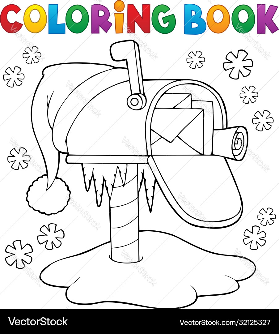 Coloring book christmas mailbox Royalty Free Vector Image