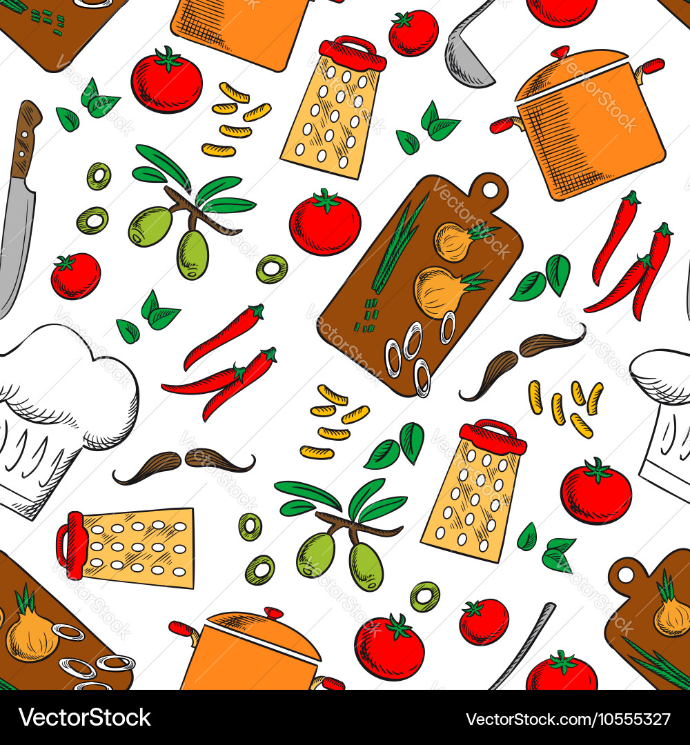 Cooking and kitchen utensils seamless background Vector Image