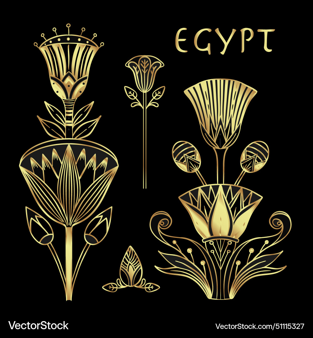 Egyptian floral design element set in gold Vector Image