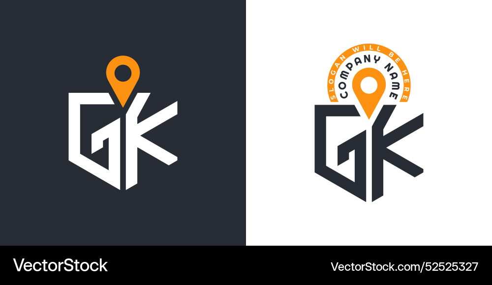 Gk location logo bundle letter dual icons Vector Image