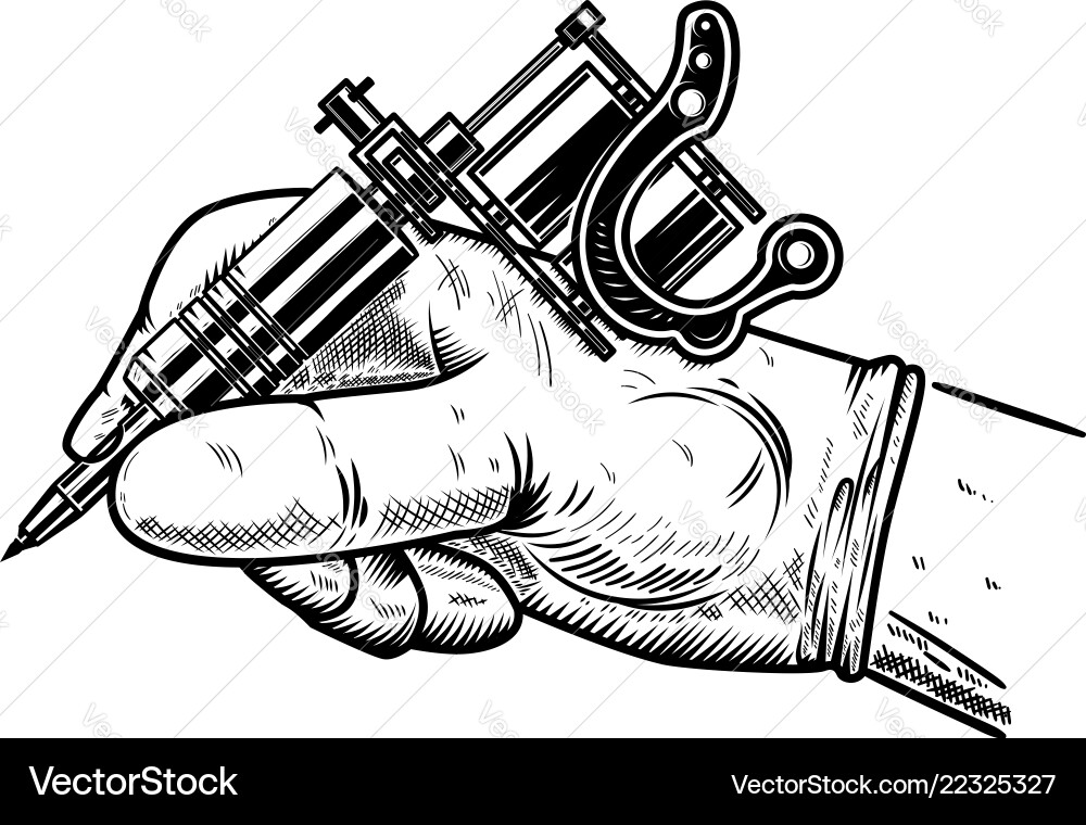 Hand with tattoo machine design element Royalty Free Vector