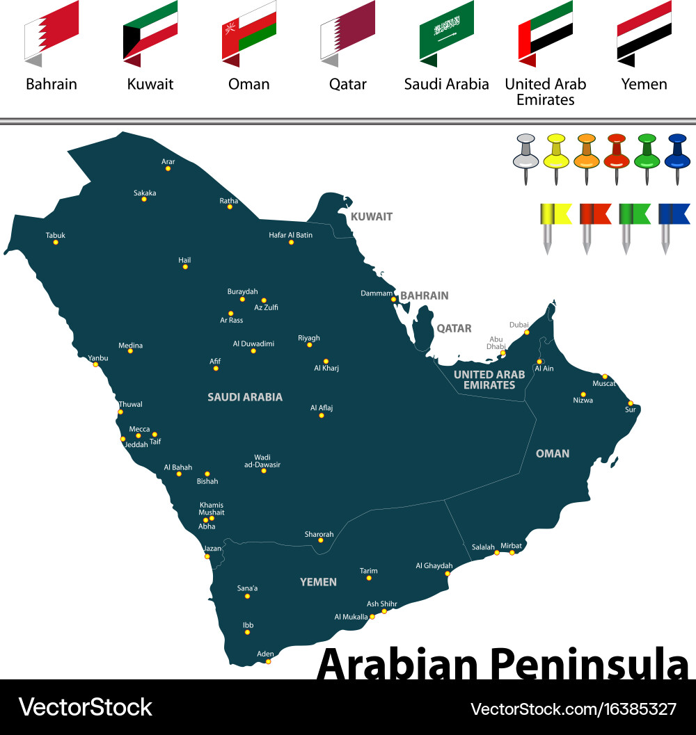 Map of arabian peninsula Royalty Free Vector Image