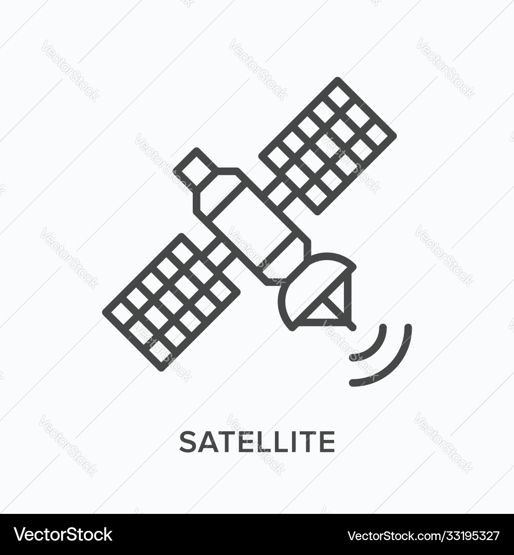 Satellite flat line icon outline Royalty Free Vector Image