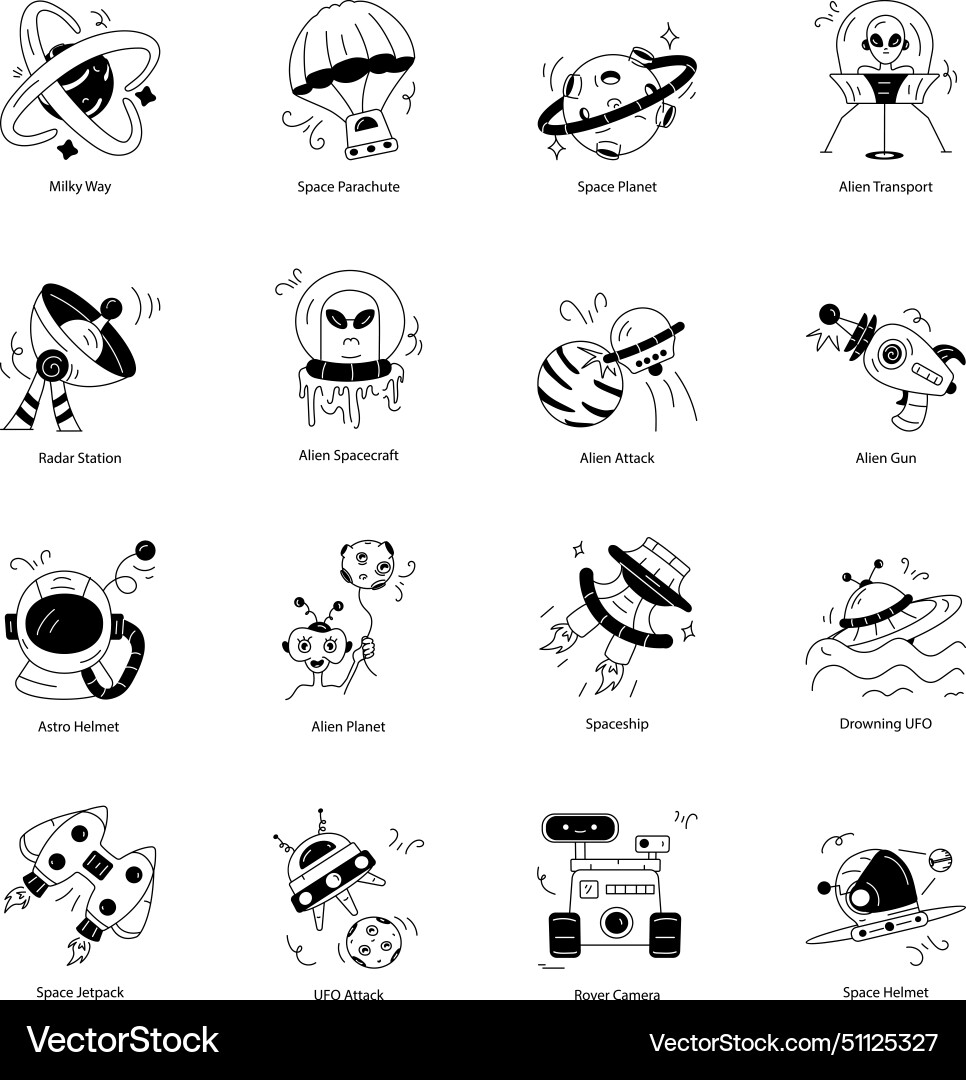 Space exploration and ufo doodle icons Royalty Free Vector