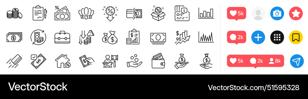 Auction payment methods and card line icons pack Vector Image