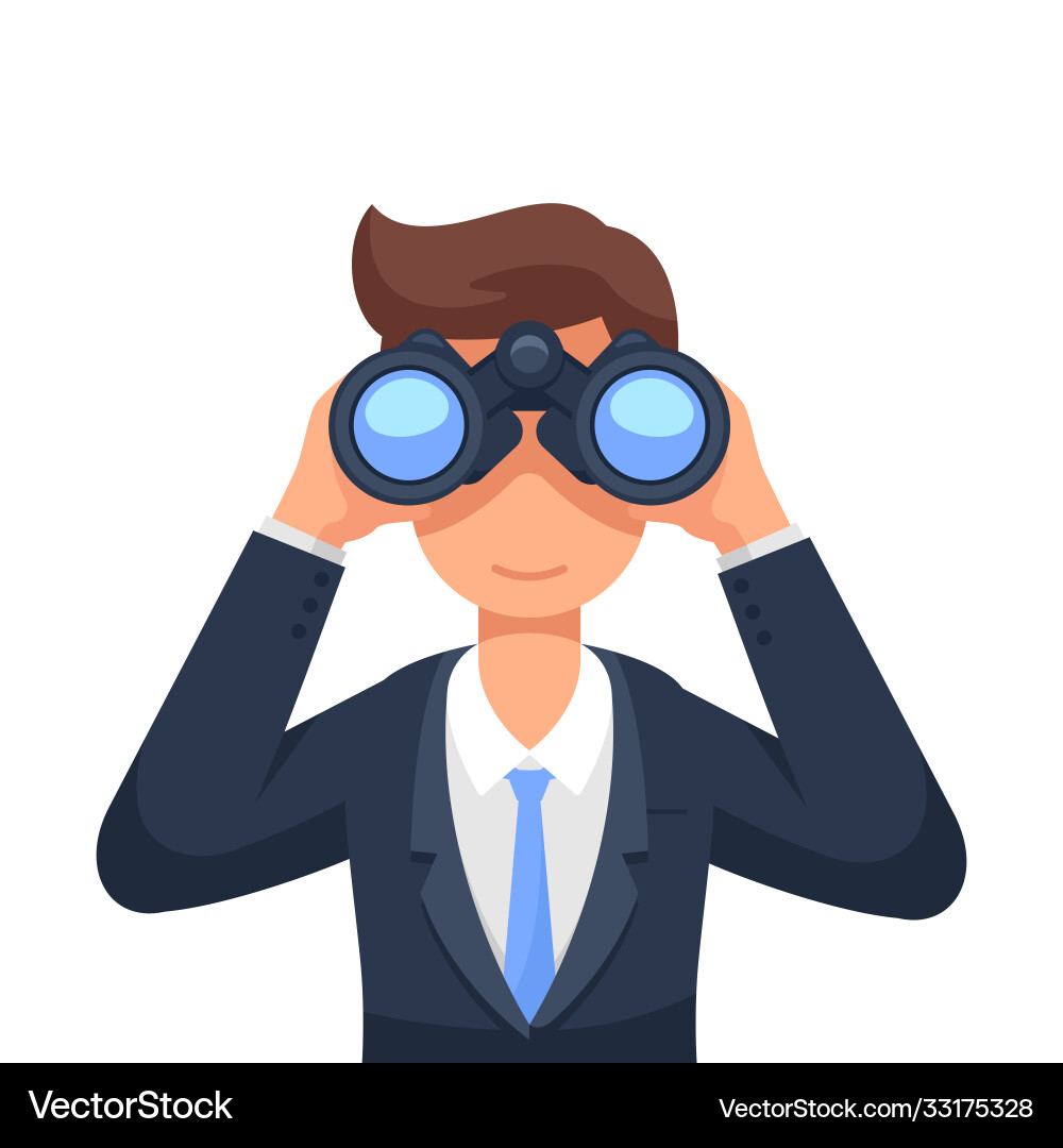 Business man looking through binoculars searching Vector Image