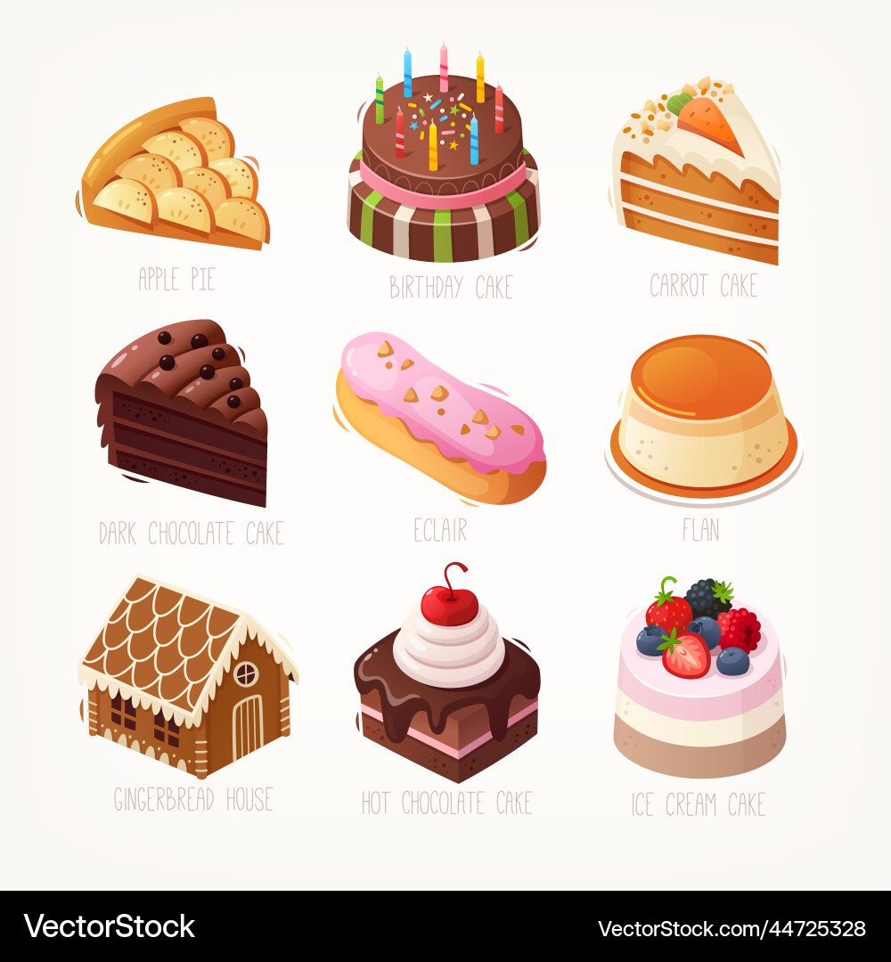 Collection of delicious desserts Royalty Free Vector Image