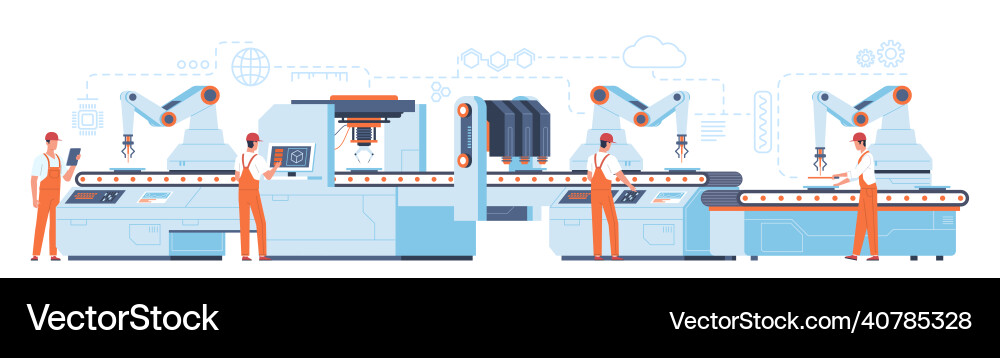Factory Production Line - Industrial Automation Vector Image