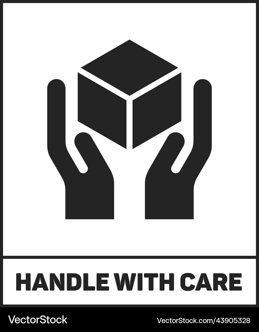 Handle with care sign black packaging sticker Vector Image